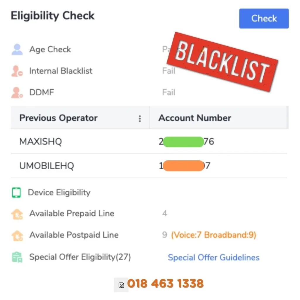 Check Blacklist Free for Mobile Postpaid with IC Number